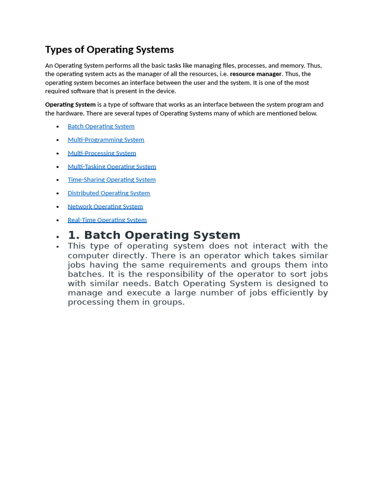 Types of Operating Systems | PDF | Computers