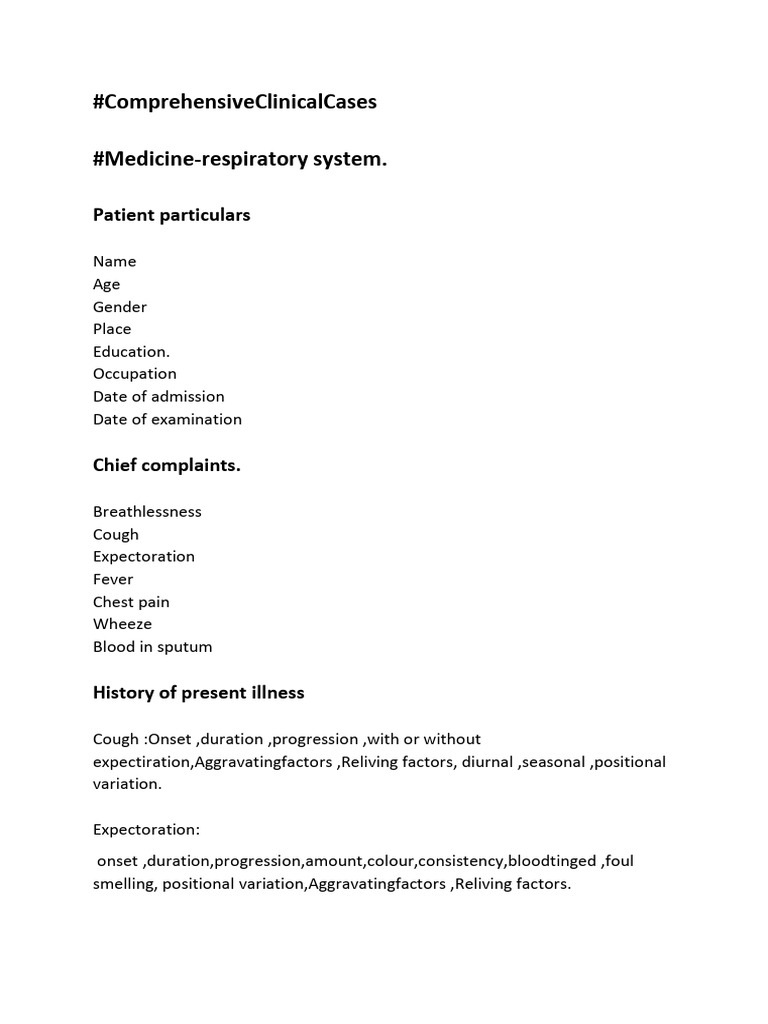 Medicine RS case proforma | PDF | Cough | Diseases And Disorders