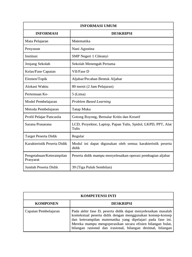 Modul Pembagian Aljabar Nani | PDF