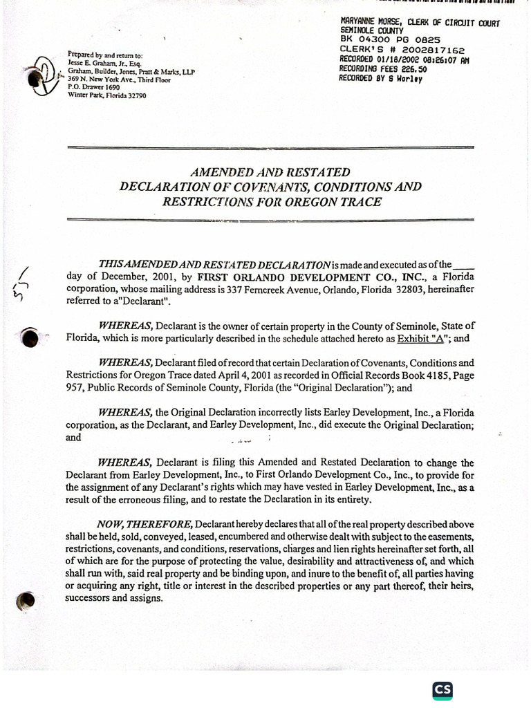 Oregon Trace Sanford FL HOA Document | PDF