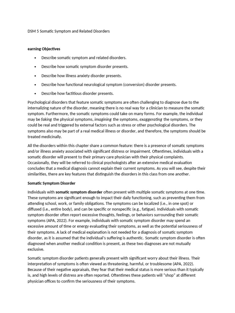 Overview of Somatic Disorders in DSM-5 | PDF | Mental Disorder | Anxiety