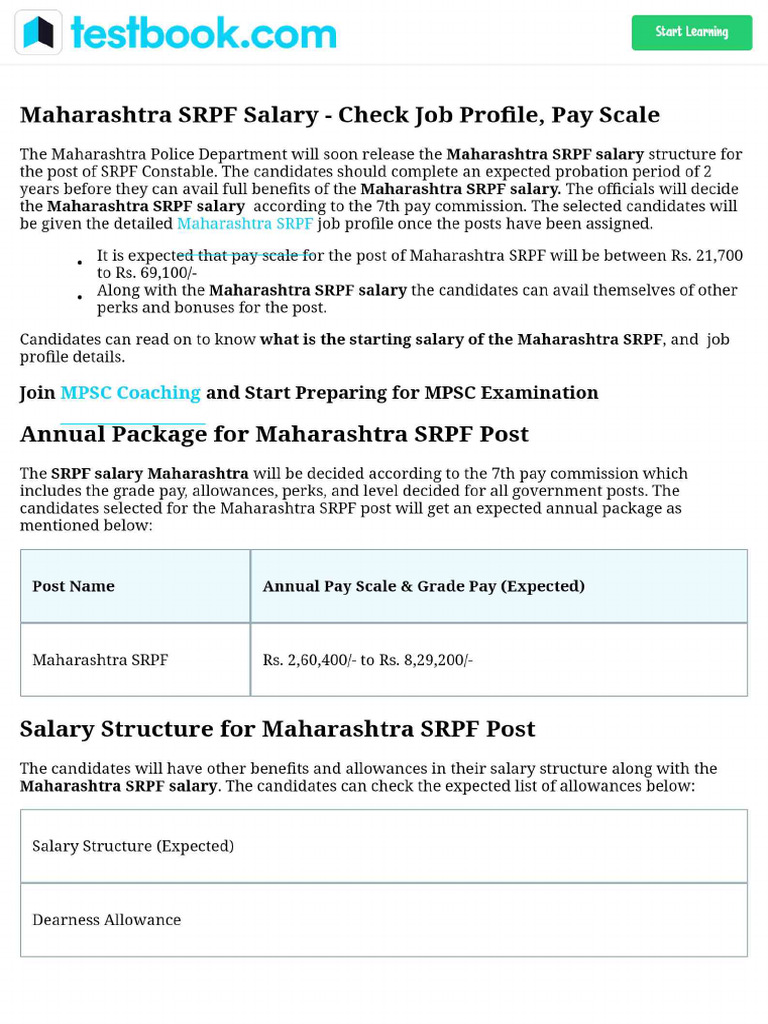 Maharashtra SRPF Salary - Check Job Profile, Pay Scale | PDF