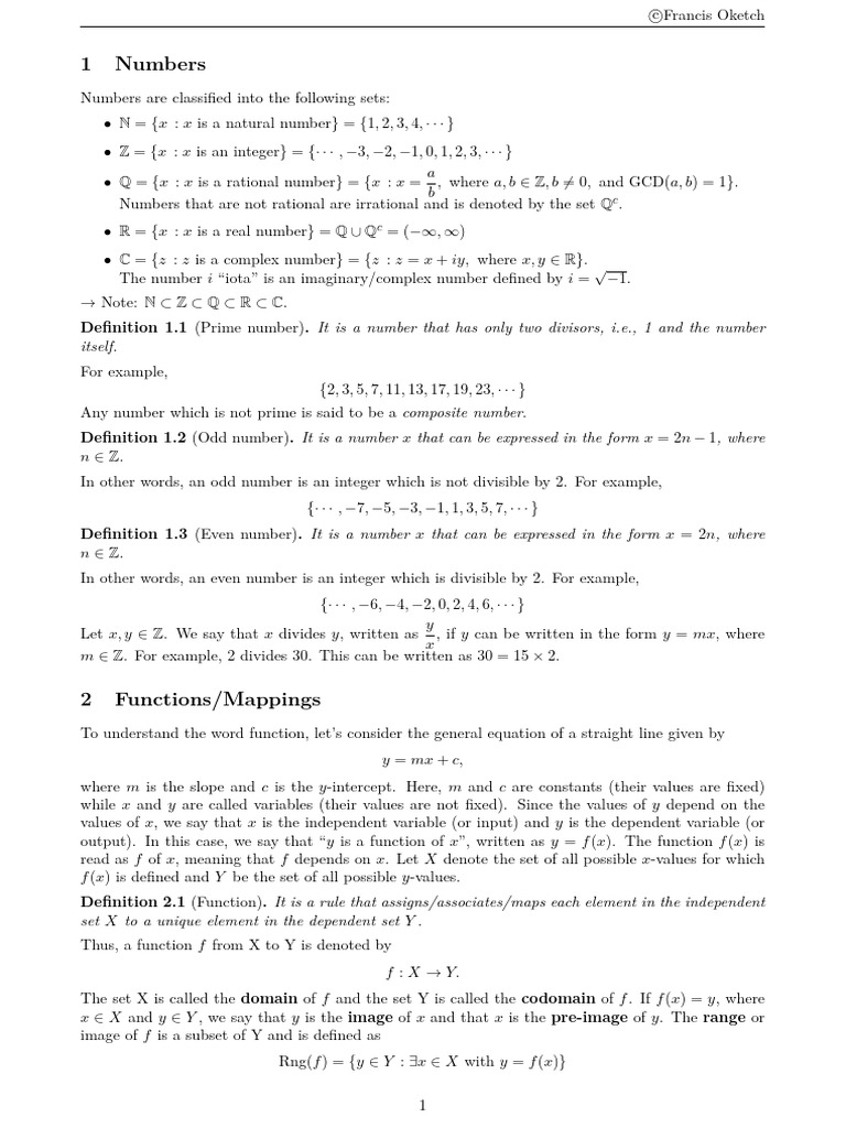 Week 6 Notes - [Numbers, Functions] | PDF | Function (Mathematics ...