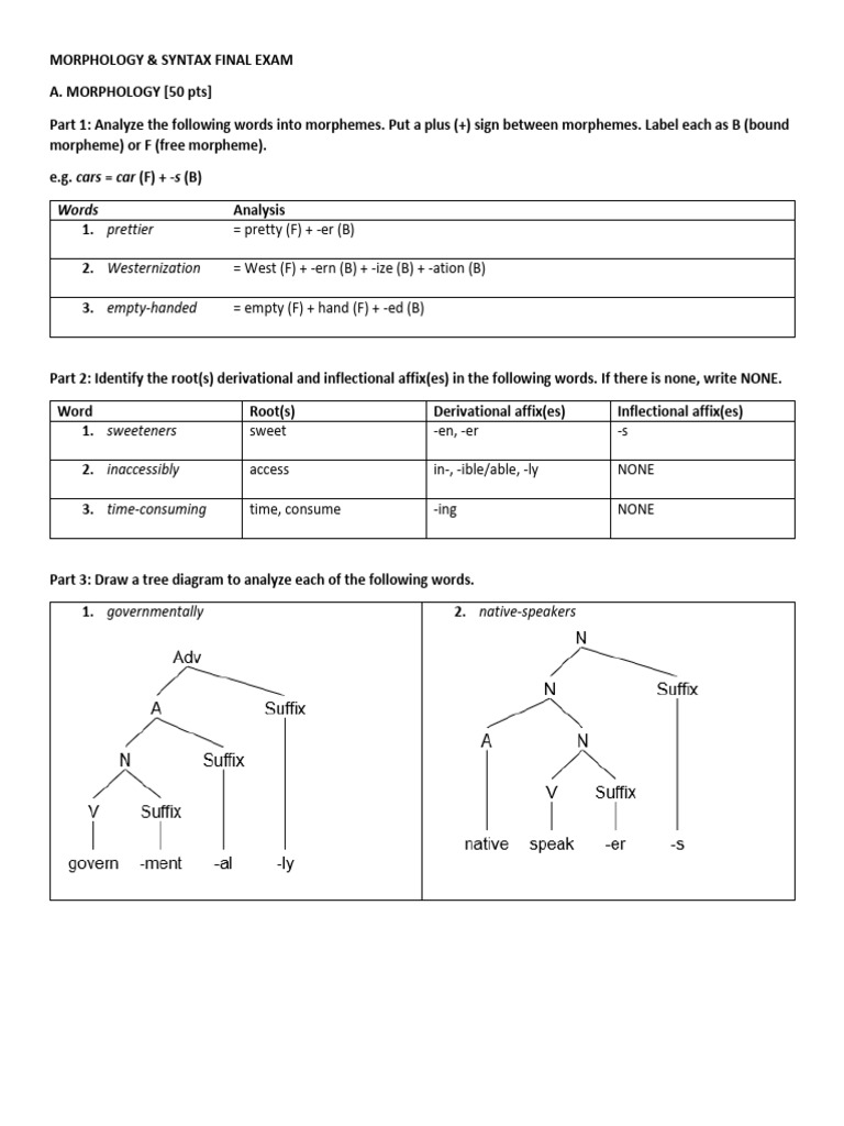 Final MorphoSyntax 2021 Sample Key | PDF | Word | Morphology (Linguistics)