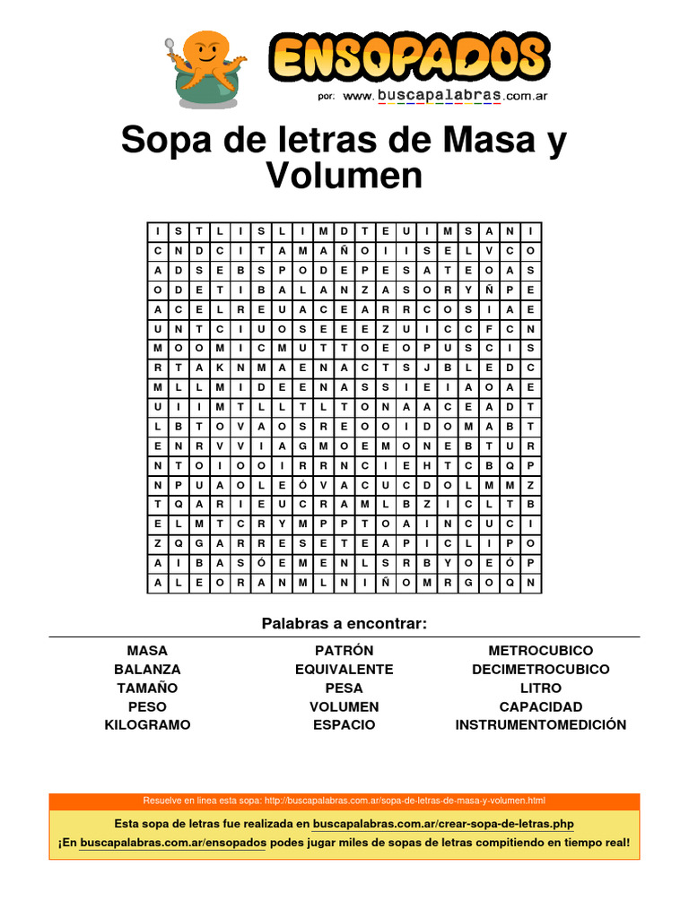 Sopa de Letras de Masa y Volumen Compress | PDF | Sistema Internacional de Unidades | Metrología