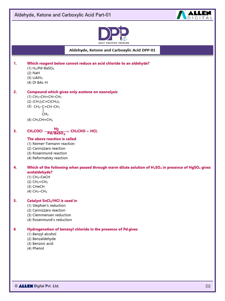 Aldehyde, Ketone and Carboxylic Acid DPP-01 | PDF | Aldehyde | Carboxylic Acid
