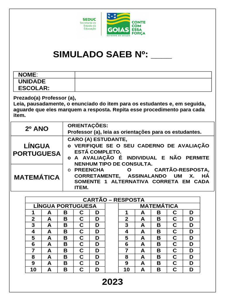 Capa Simulado - 2º Ano | PDF