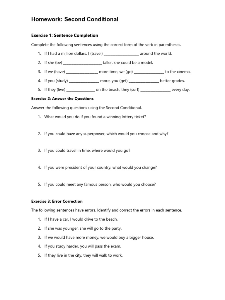 Homework 2nd Conditional | PDF