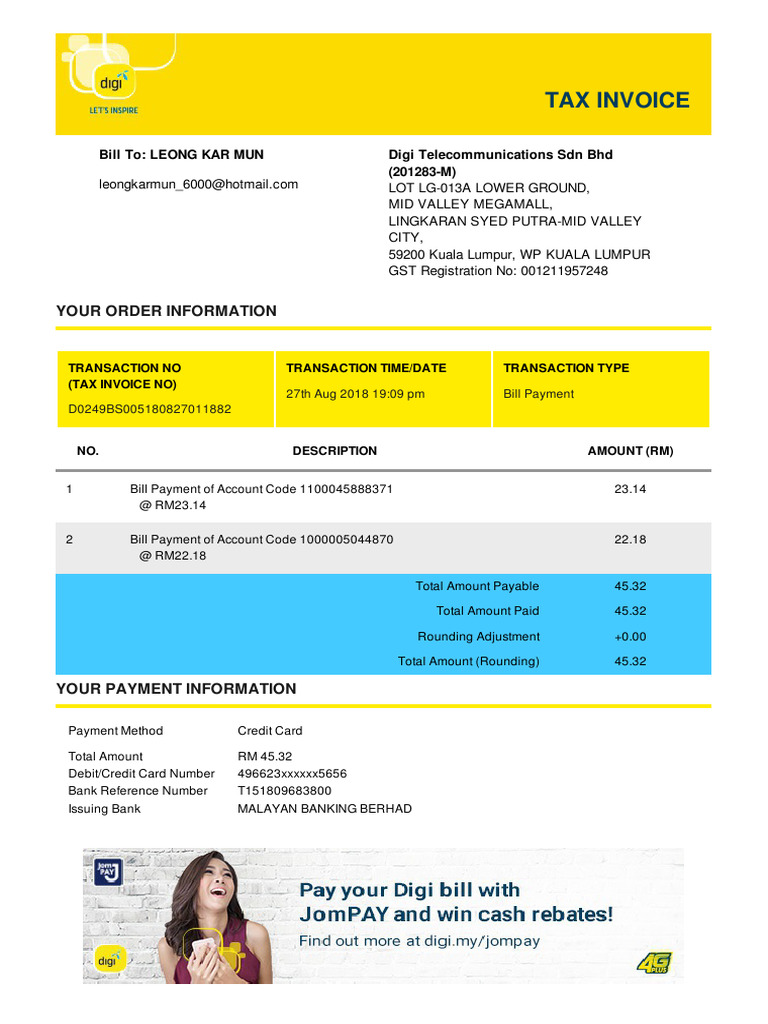 Resit Digi Last Payment Bill | PDF