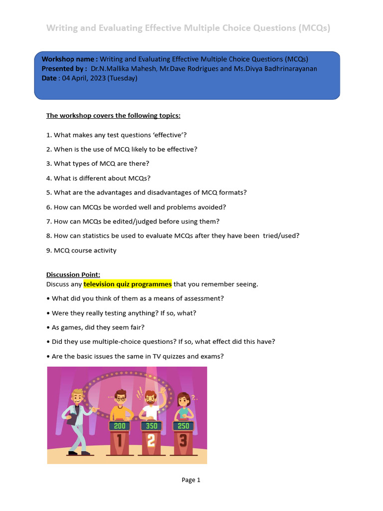 Evaluating Multiple Choice Questions | PDF | Multiple Choice | Educational Assessment