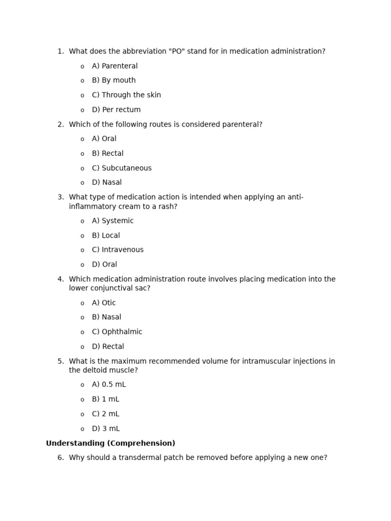 Medication Administration Routes Quiz | PDF | Medical Treatments ...