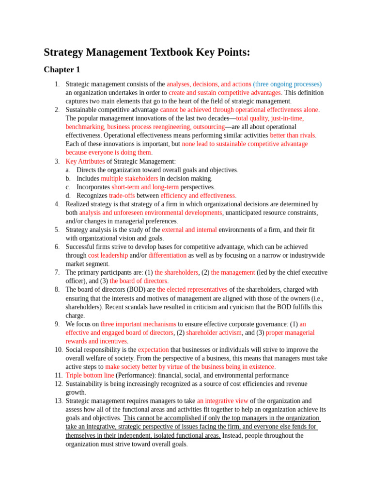 Strategy Management Textbook Key Points - 1 | PDF | Strategic ...