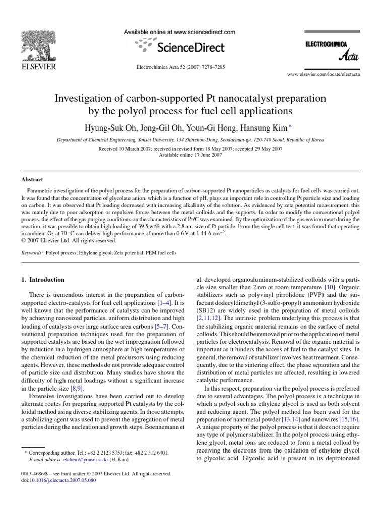 Investigation of Carbon Supported PT Nanocatalyst Preparation by The ...