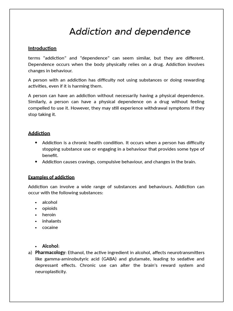 Addiction and Dependence | PDF | Alcoholism | Substance Dependence