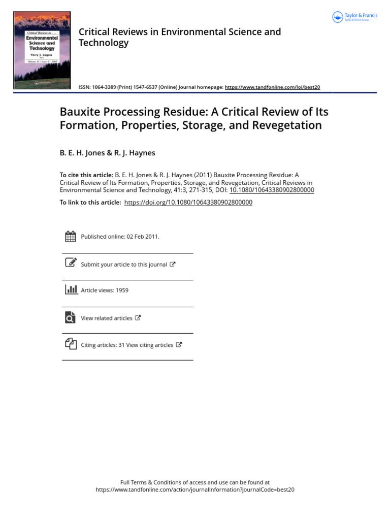 Bauxite Processing Residue A Critical Review of Its Formation Properties Storage and ...