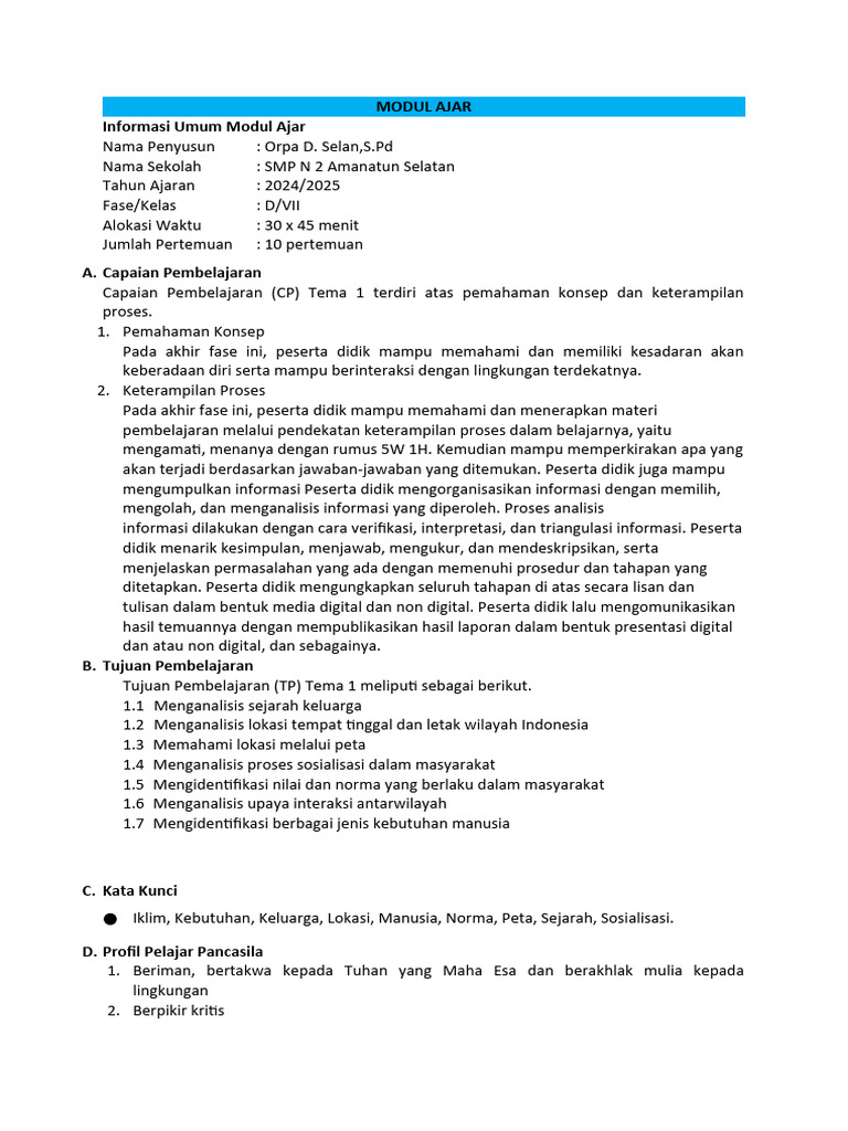 7.1 Modul Ajar Tema 1-Spensix | PDF