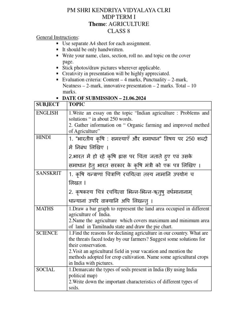 Class 8 MDP Project on Agriculture | PDF