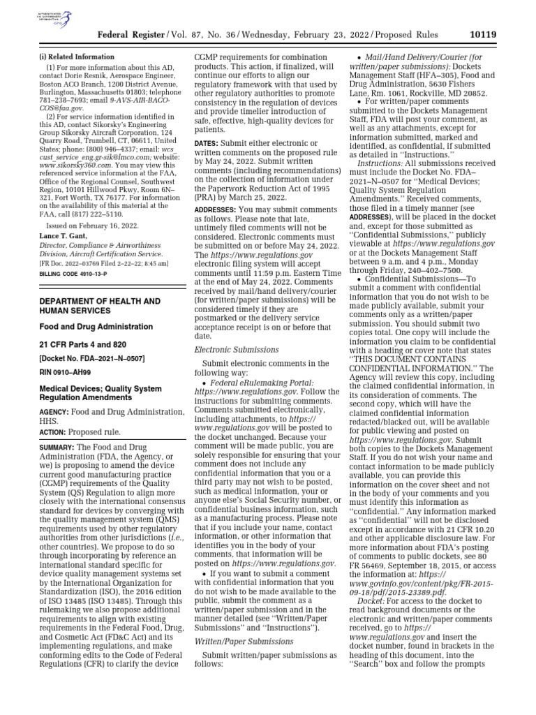 2022-03227 - Fda QSR | PDF | Quality Management System | Medical Device