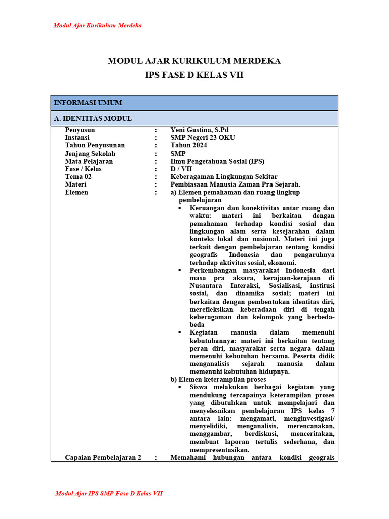 Modul Ajar IPS 7 Yeni | PDF