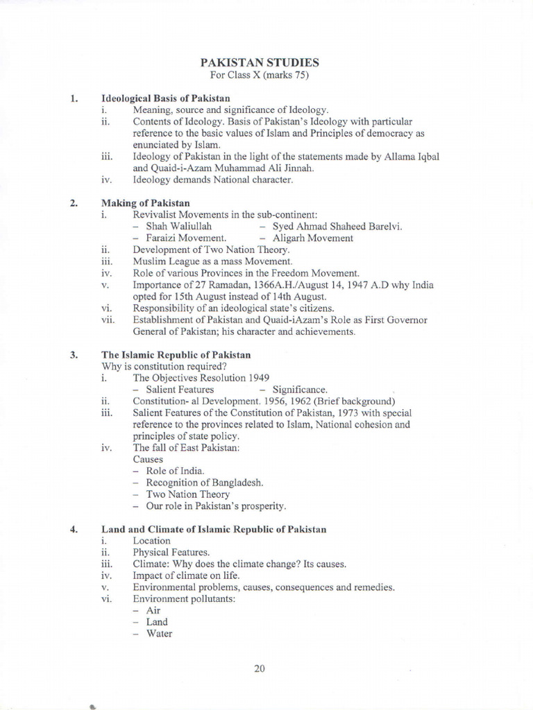 Pakistan Studies (Syllabus Composite) | PDF