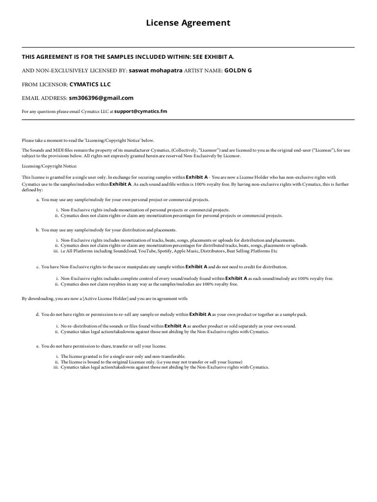 License Agreement 1726209081497 | PDF | License | Popular Music