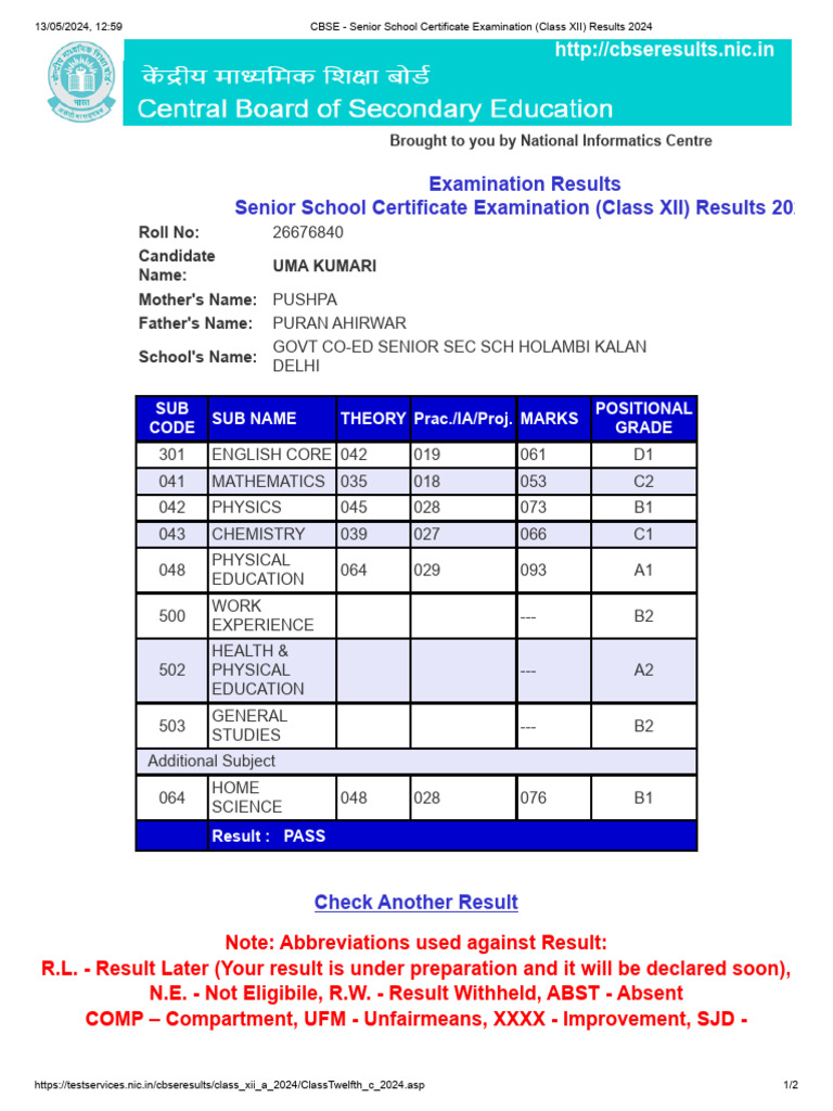 CBSE - Senior School Certificate Examination (Class XII) - Uma | PDF ...