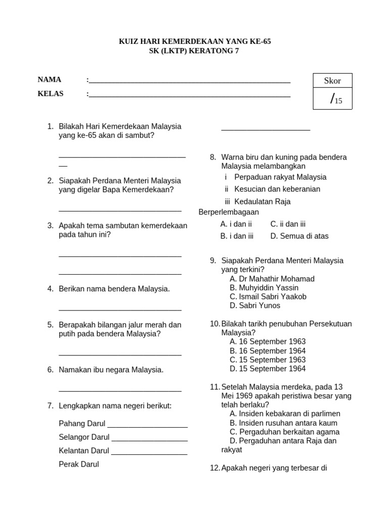 KUIZ MERDEKA 2022 | PDF