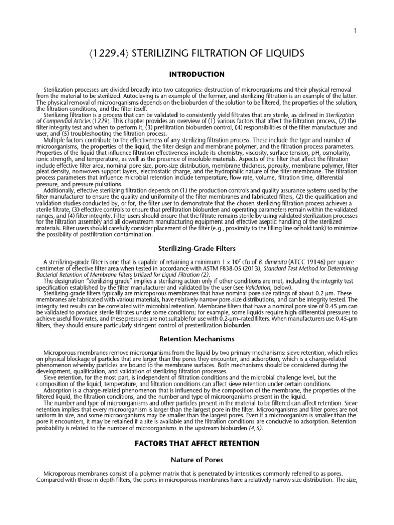 Sterilizing Filtration of Liquids Guide | PDF | Filtration ...