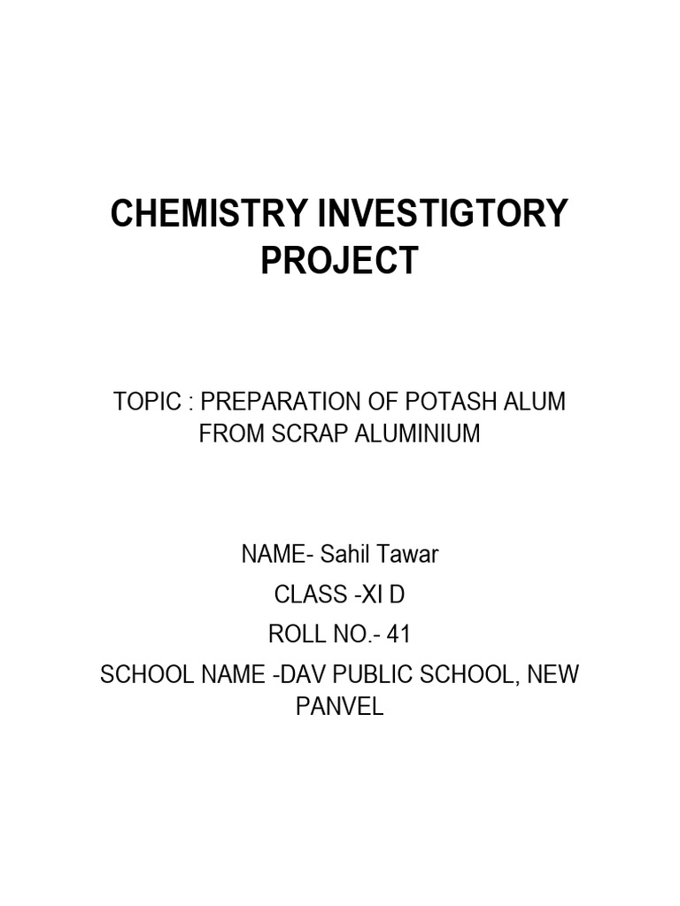 Chemistry Investigtory Project01 | PDF | Aluminium | Filtration