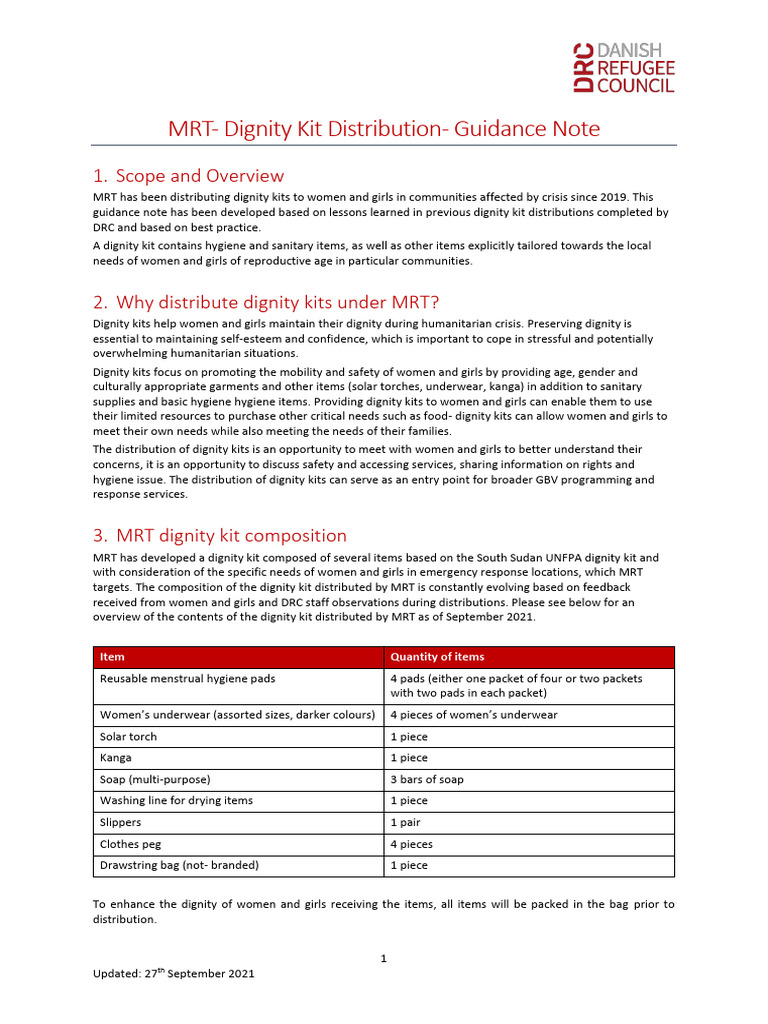 MRT Dignity Kit Distribution Guide | PDF | Dignity