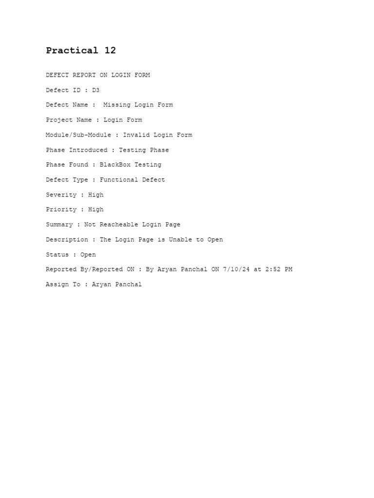 Login Defect Report | PDF