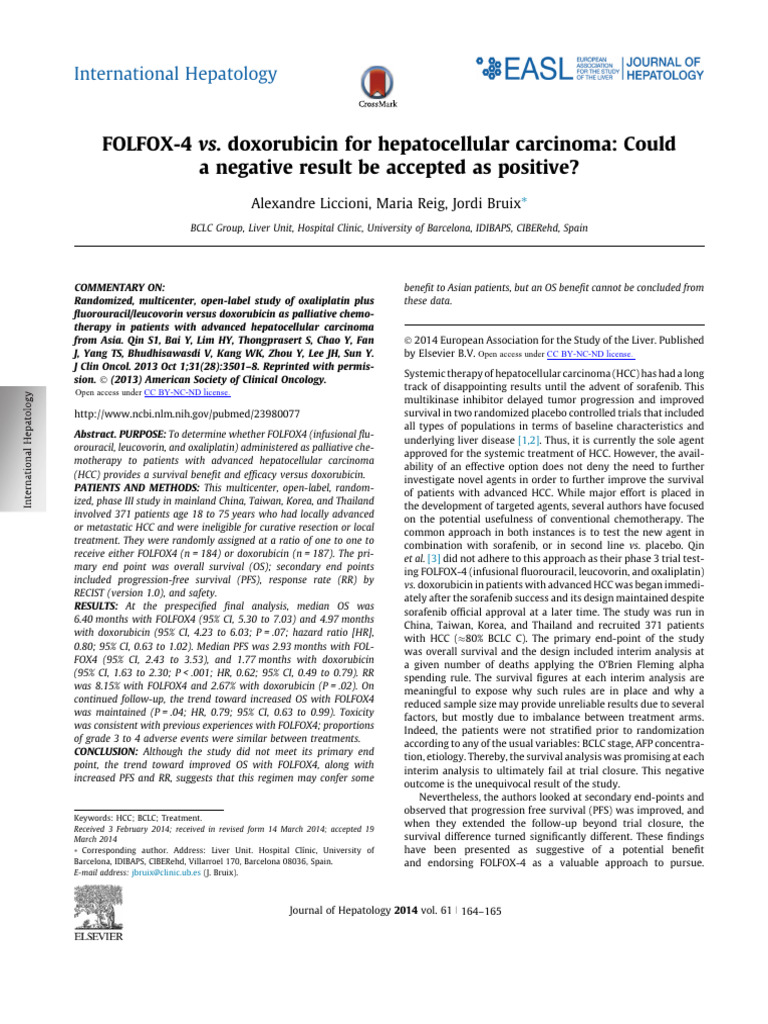 FOLFOX-4 Vs Doxorrubicina en Carcinoma Hepatocelular | PDF | Clinical ...