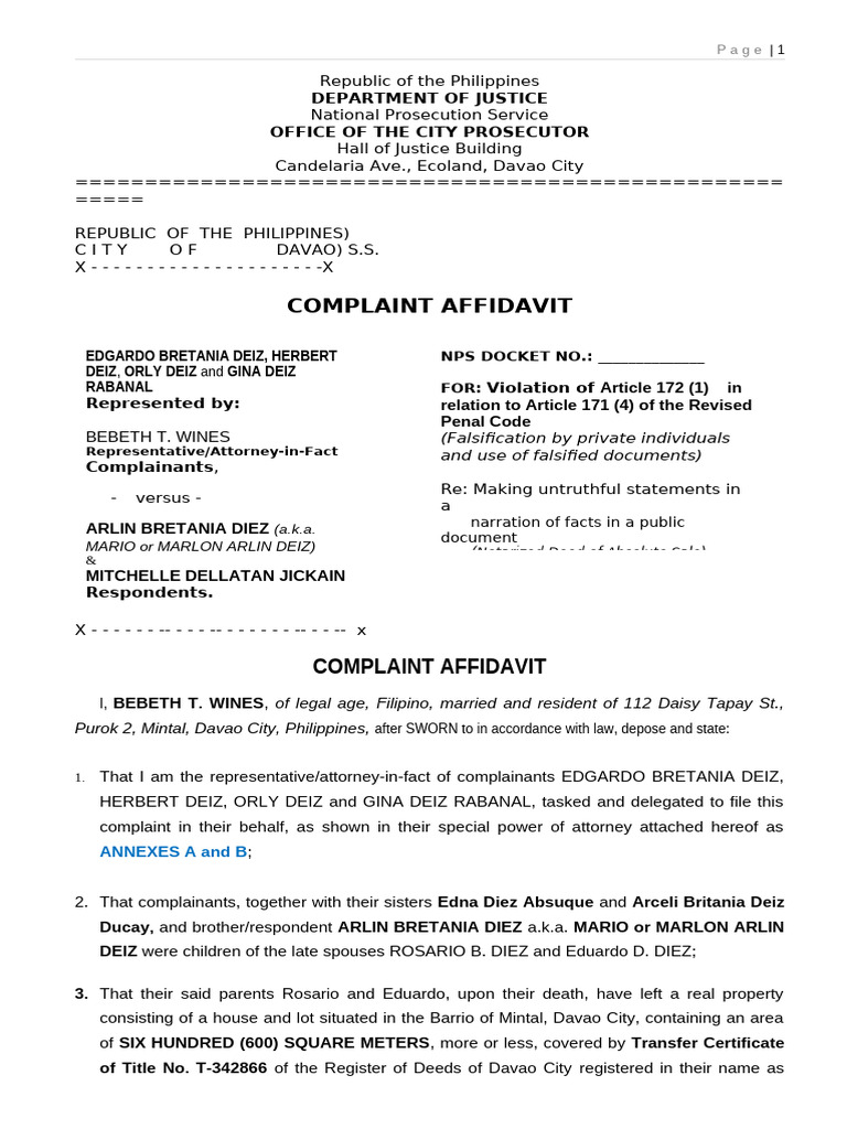 Affidavit Complaint For Falsification of Pub | PDF | Affidavit | Common Law