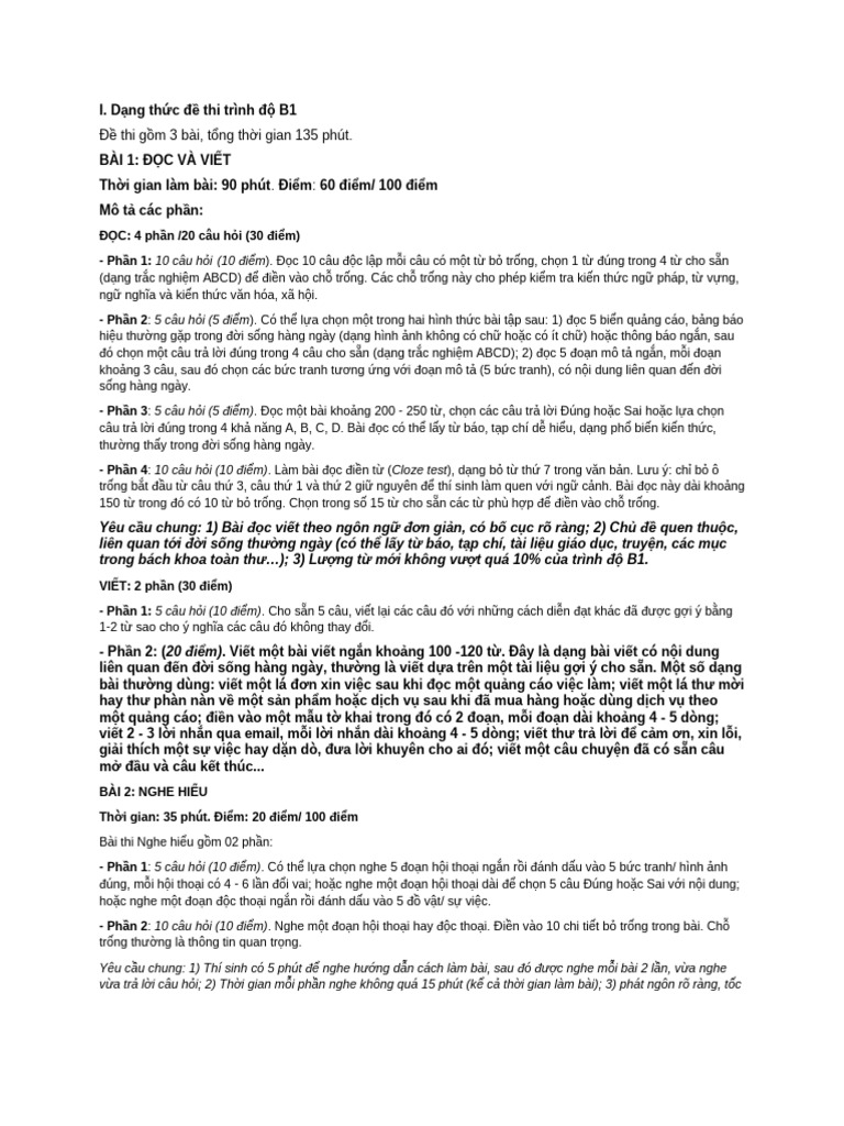 Form Thi B1 Chuẩn | PDF