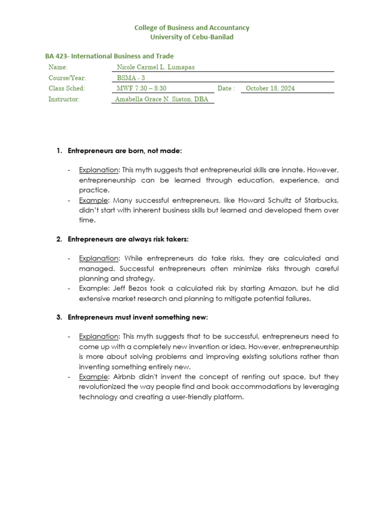 Chapter 7 Seatwork - Lumapas, Nicole Carmel L. | PDF | Entrepreneurship ... Chapter 7 Seatwork - Lumapas, Nicole Carmel L. | PDF | Entrepreneurship ...