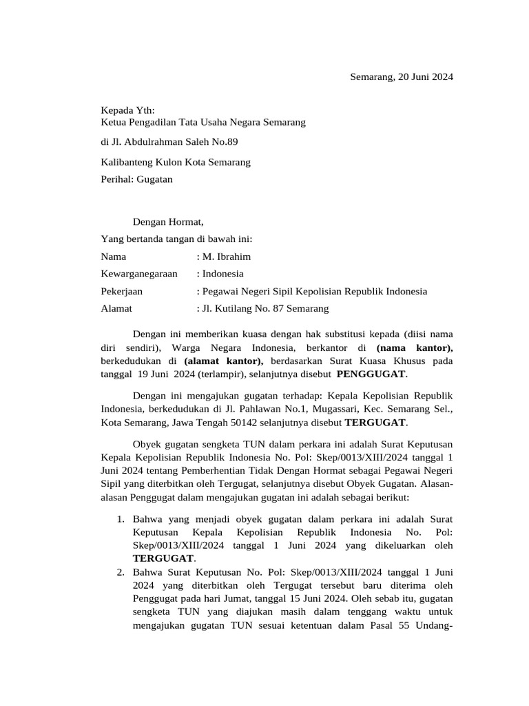 Surat Gugatan PTUN 1 | PDF