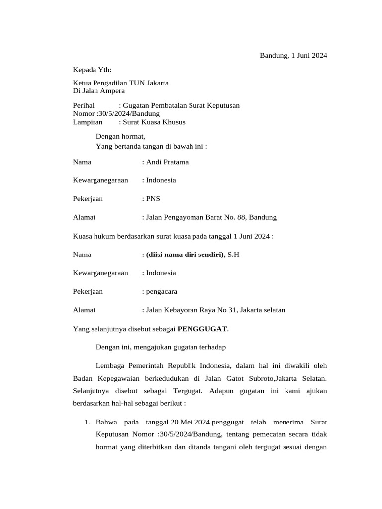 Surat Gugatan PTUN 2 | PDF