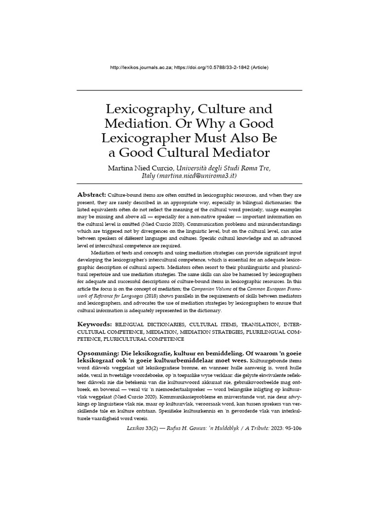 Lexicography Culture and Mediation or Why A Good L | PDF | Lexicography ...