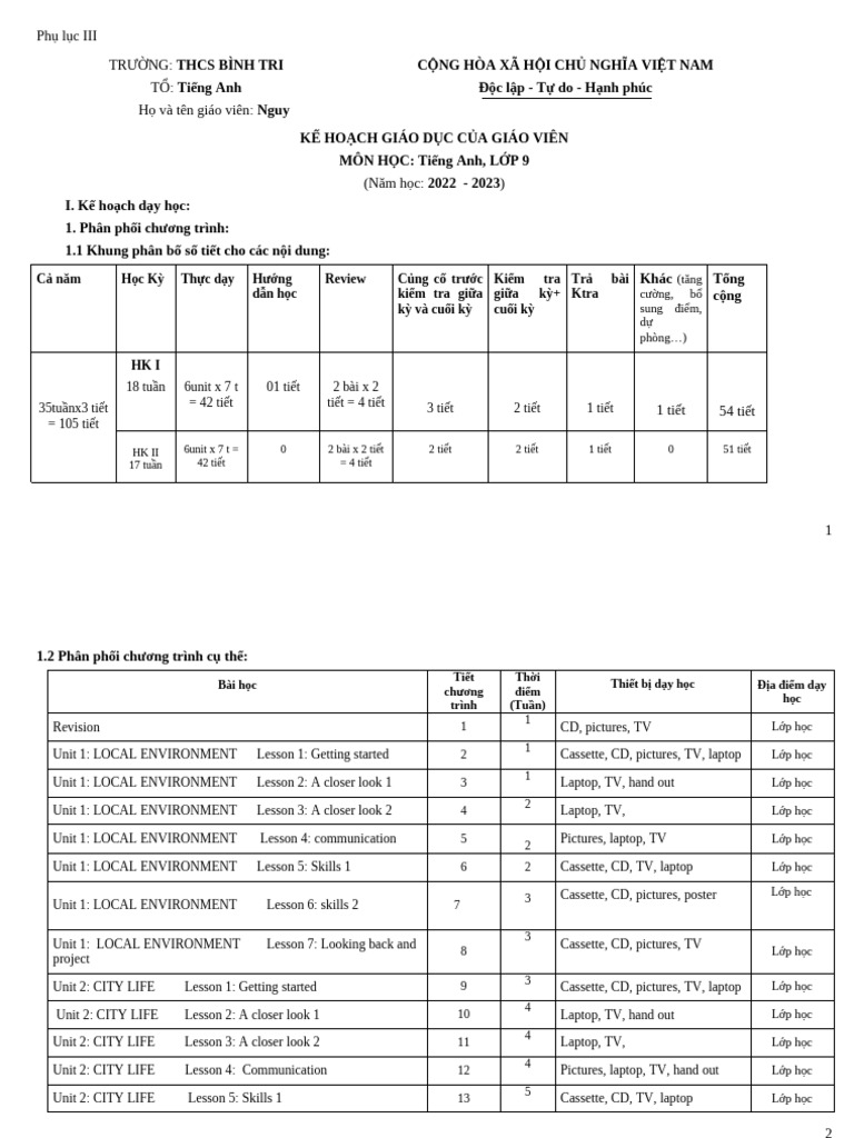 KHGD Môn TA9-C A GV (PH L C 3) Phương | PDF