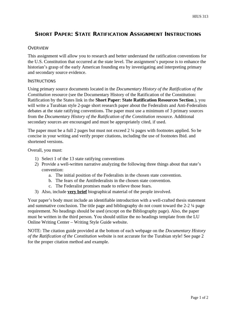 Short Paper State Ratification Assignment Instructions | PDF | The ...