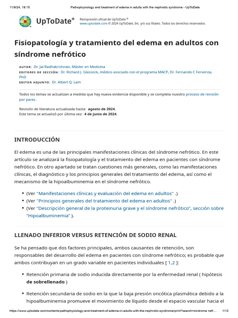 Pathophysiology and Treatment of Edema in Adults With The Nephrotic ...