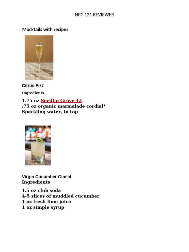 Mocktail and Cocktail Recipes | PDF | Drink | Lime (Fruit)