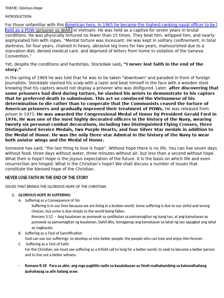 GLORIOUS HOPE | PDF | Prisoner Of War | Religious Belief And Doctrine