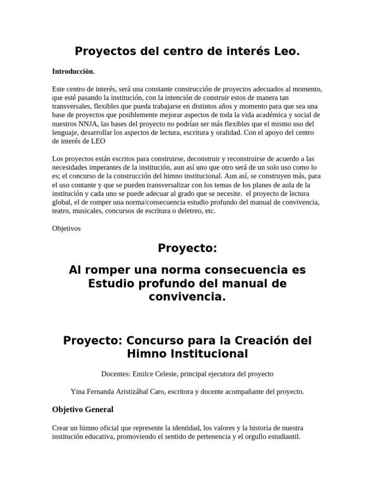 Proyectos Del Centro de Interés Leo | PDF | Melodía | Himnos