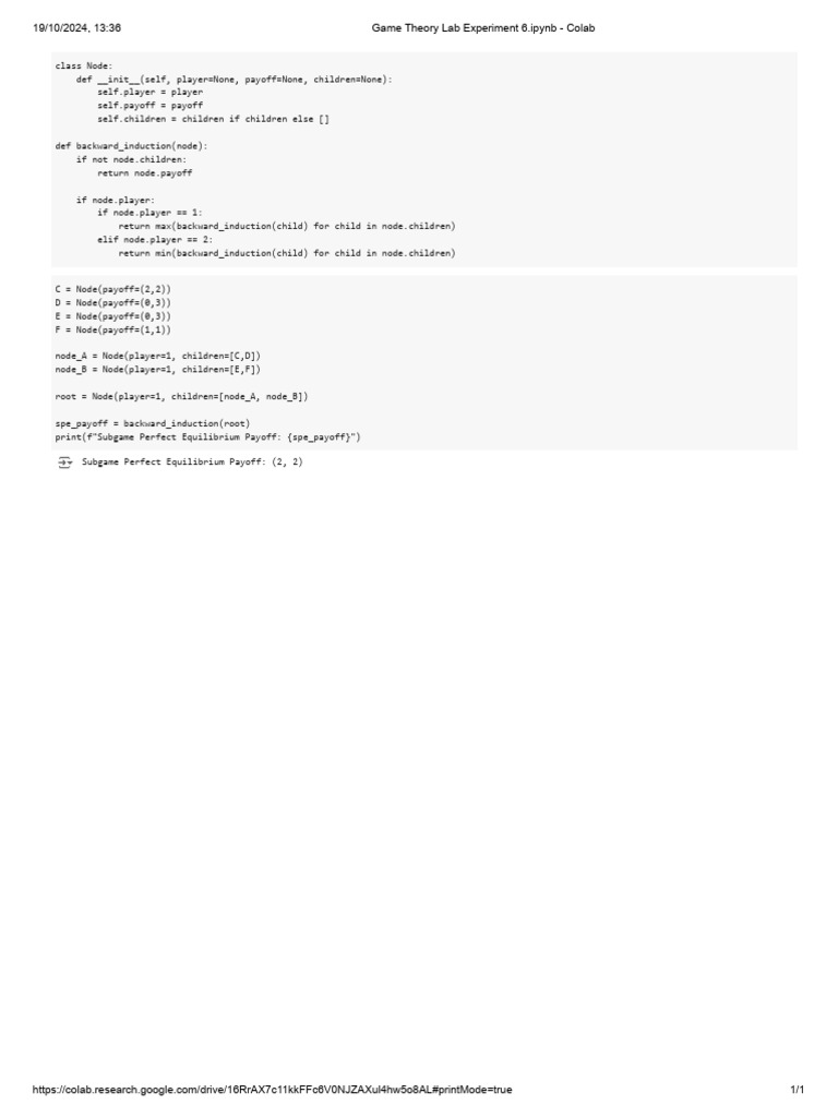Game Theory Lab Experiment 6.ipynb - Colab | PDF