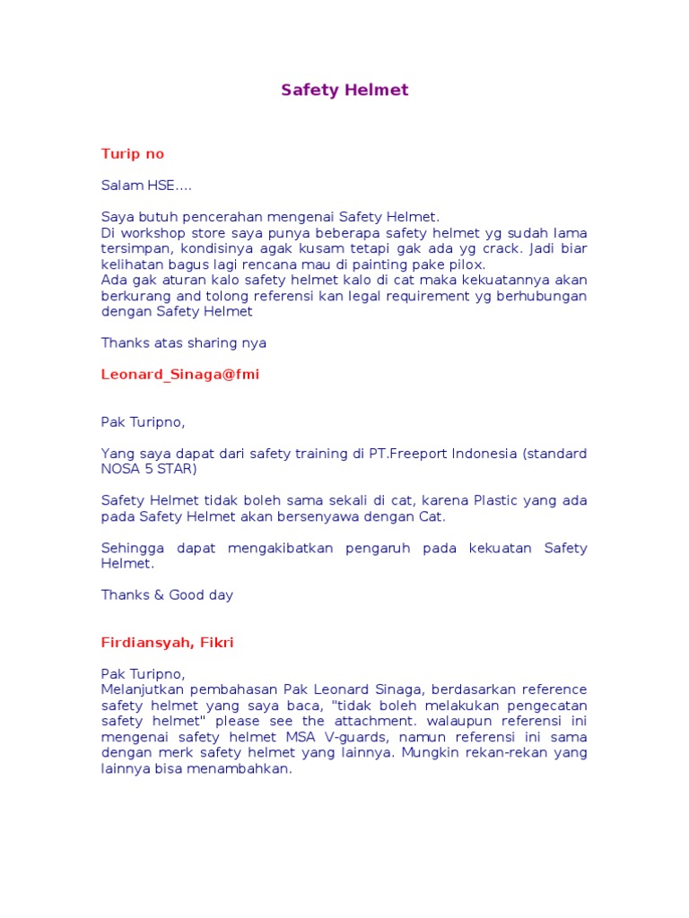 Larangan Mengecat Safety Helmet | PDF