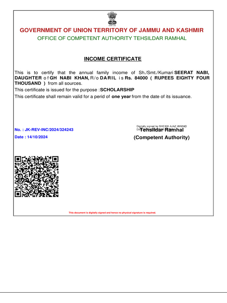 Income Certificate | PDF | Finance & Money Management