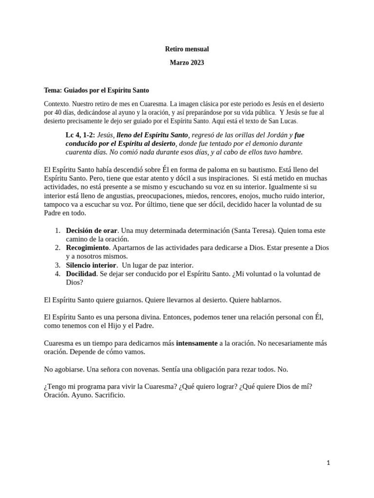 Retiro Cuaresmal: Guiados por el Espíritu | PDF | espíritu Santo | Jesús