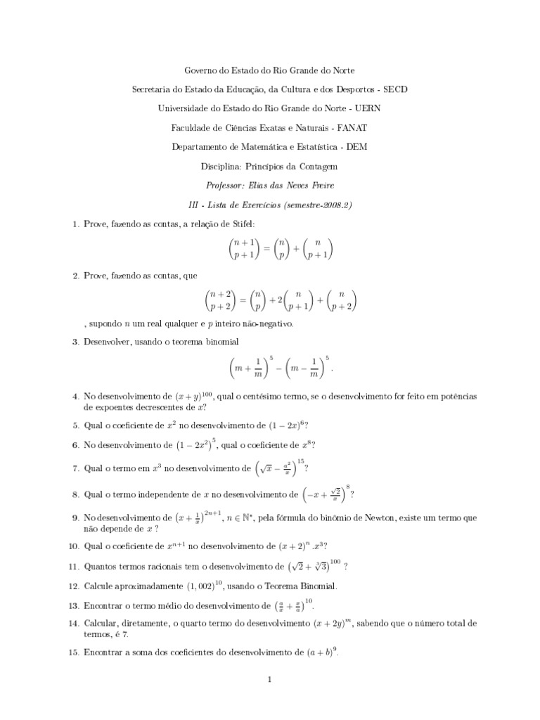 Terceira Lista de Exercícios de Princípios Da Contagem | PDF | Matemática