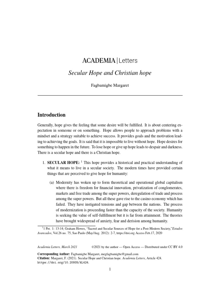Secular_Hope_and_Christian_hope | PDF | Hope